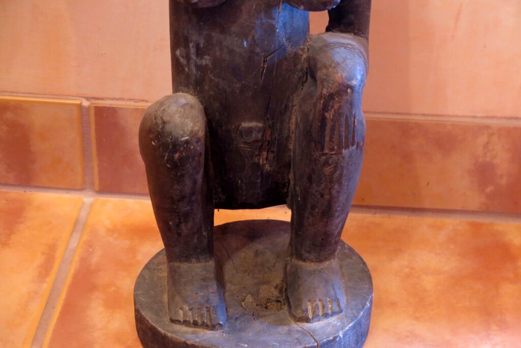 Luba Tribe Carved Wooden Crouching Woman with Basket - Taos Estate ...